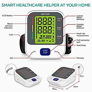 VOYOR Automatic Blood Pressure Monitor Cuff Upper Arm Blood Pressure Machines for Home Use with Heart Rate Monitor 240 Sets Memory LCD Display BP100
