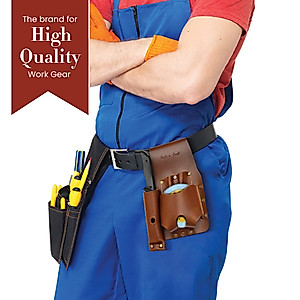 Style n Craft Tape and Knife Holder, Full-Grain Leather Tool Holder with Tape Holder, Knife Sheath, and Pencil Holder, Dark Tan (98015)