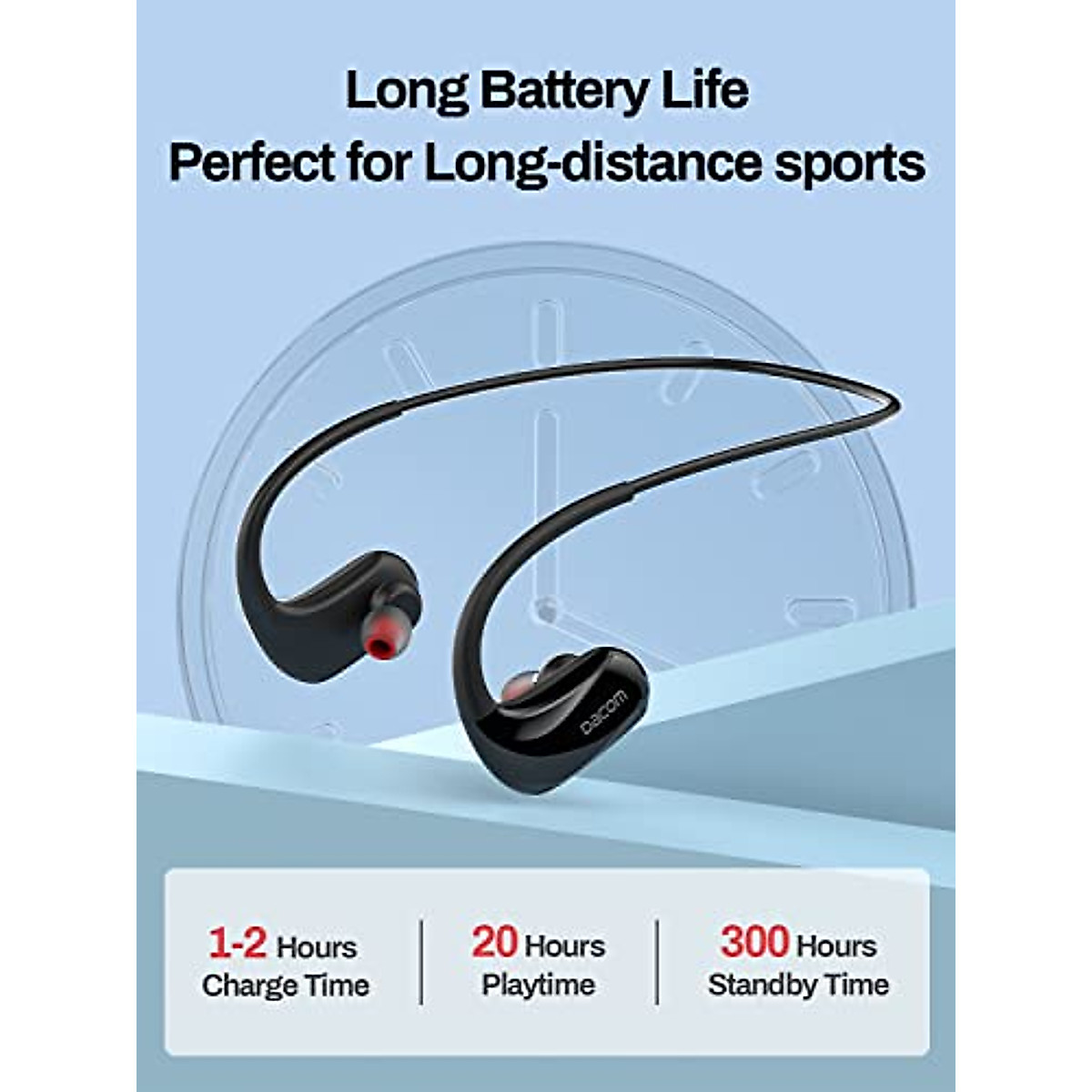 DACOM Bluetooth Headphones Wireless in-Ear Sport Earbuds with IPX7 Waterproof 20H Playtime Running Neckband Bluetooth Headphones Deep Bass Stereo for Workout Gym(Black)