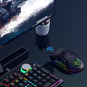HETOETF Wireless Gaming Mouse,Double Mode 2.4G/Bluetooth Mouse Gaming,Honeycomb Shell,Adjustable DPI,RGB Backlit,Rechargeable Computer Mouse for Laptop,PC,Mac