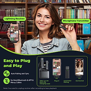 BILIYIP Wireless Lapel Microphone, 2.4GHz Plug-Play, Compatible with iPhone, iPad, 48H Charging Case, Noise Reduction, Auto Syncs