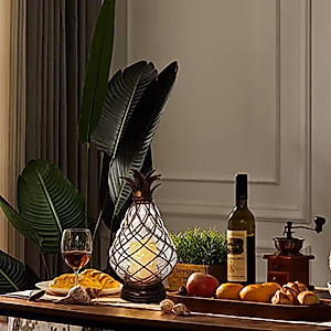 MOZEAL 13" Outdoor Glass Pineapple Lantern,Ip44 Waterproof,6 Hours Timer,Decorative Candle Lantern,with Flameless Candles,Battery Operated,for Front Porch/Patio/Beach/Garden/Pineapple Theme Decor