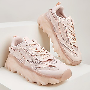 LUCKY STEP Women‘s Chunky Fashion Sneakers Platform Dad Cusual Classic Mesh Walking Shoes Comfortable Lace up Travel Sneakers(Pink,9B(M) US)