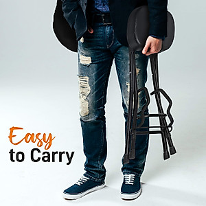 Pyle Seat with Padded Cushion-Heavy-Duty Ergonomic Backrest w/Fold Stand, Foot Rest, Collapsible Design, Holds Acoustic, Electric & Bass Guitars, 300 Lbs Max Load Capacity PYG60