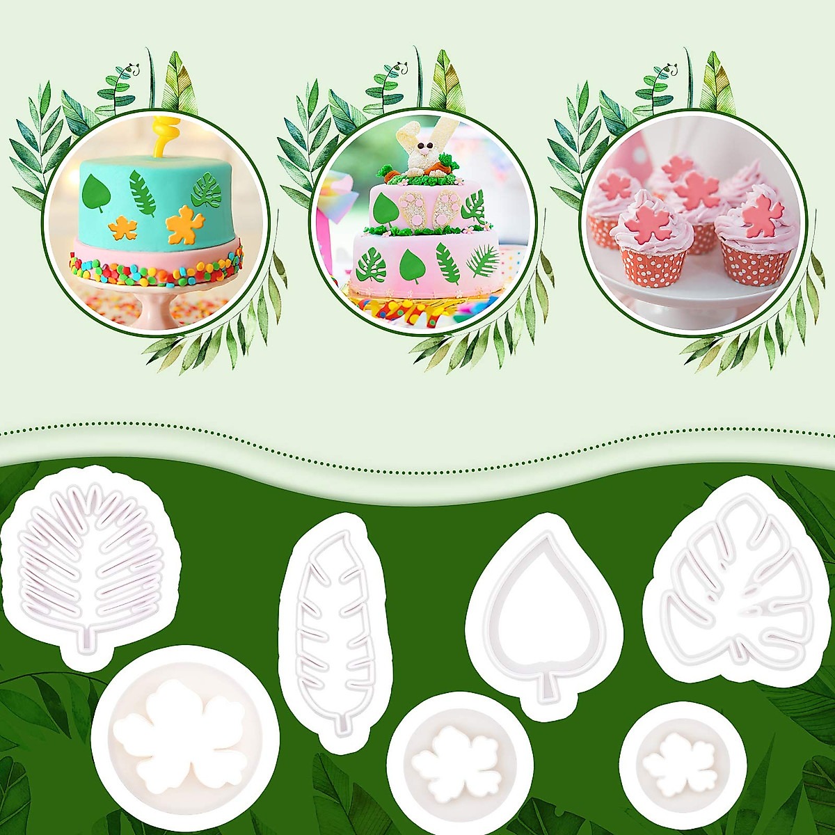 14 Pieces Tropical Leaf Cutters Hawaiian Flower Cutters Plastic Palm Cookie Cutters Flower Leaves Fondant Cutter Palm Cake Embossing Mold for Sugarcraft Biscuit Cake Decoration Summer Beach Party