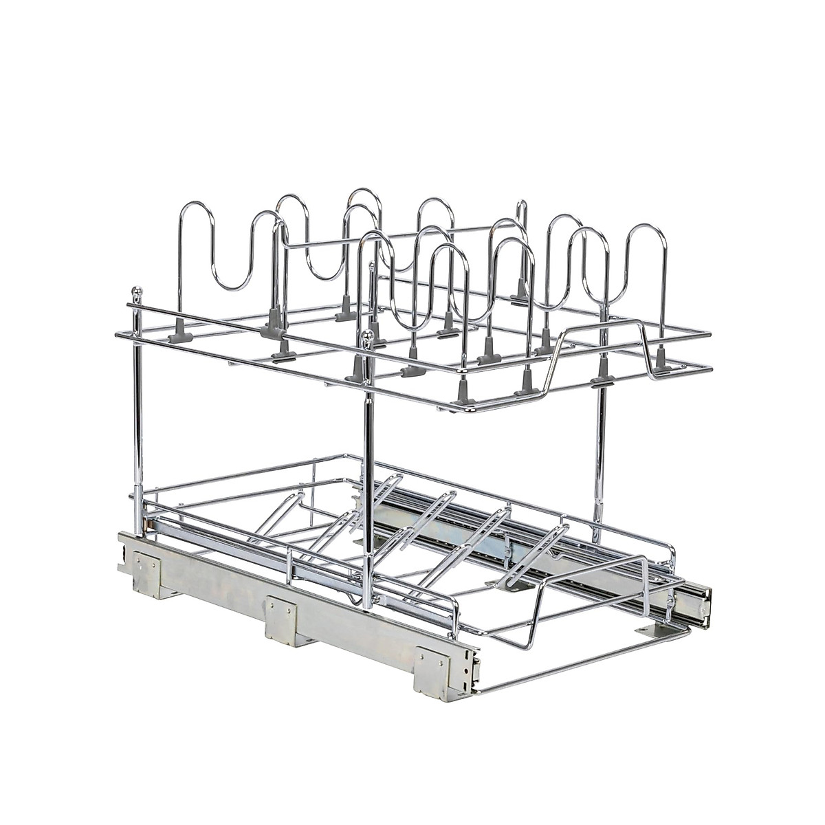 Household Essentials C42617-1 Glidez 2-Tier Pot and Lid Kitchen Cabinet Organizer | 21 in D x 14.1 in W x 16.2 in H | Chrome Wire, Silver