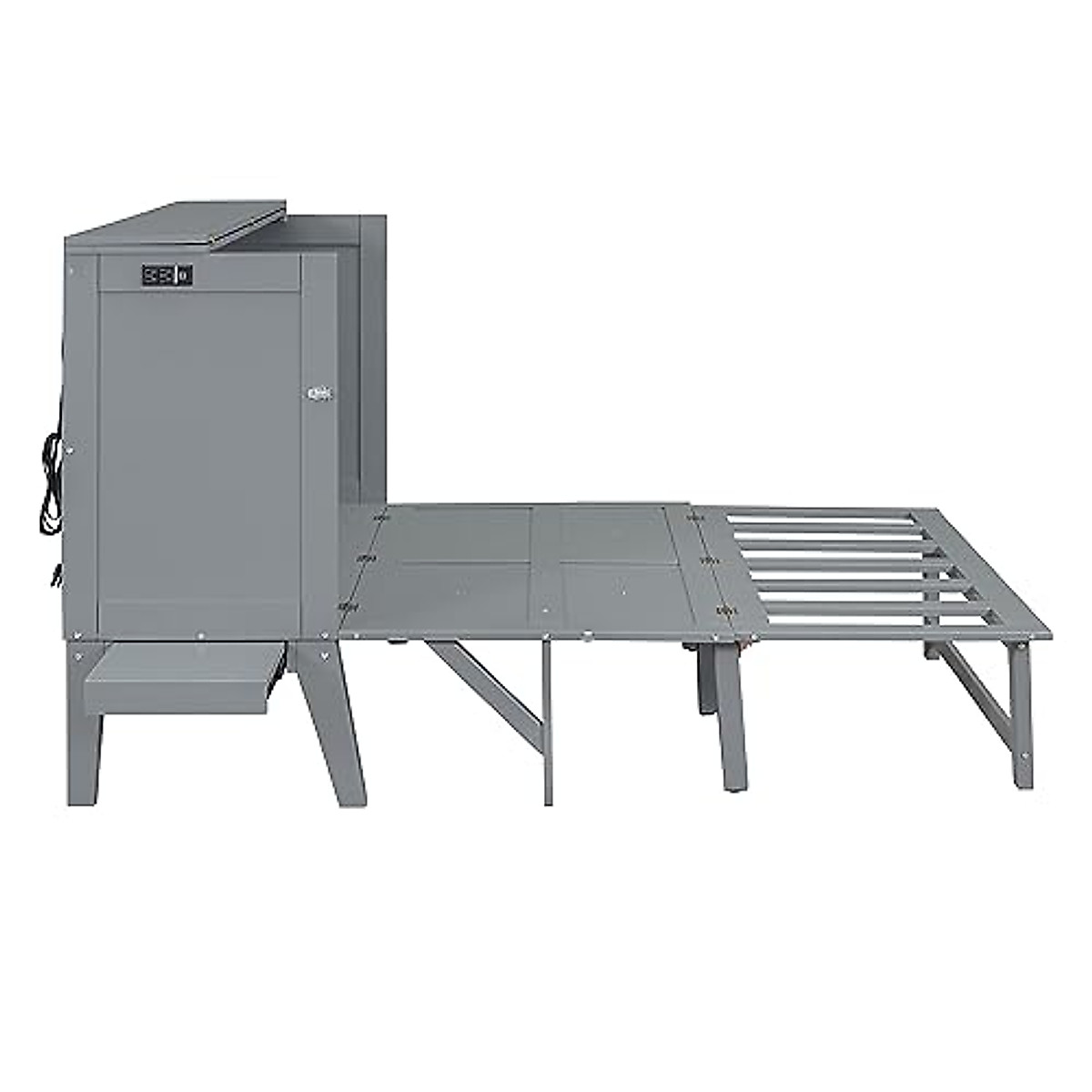 Harper & Bright Designs Full Size Murphy Bed with USB Port, Wooden Full Bed Frame with 2 Removable Desk, Foldable Cube Cabinet Full Platform Bed, Modern Murphy Bed for Guest Room Home Office, Gray