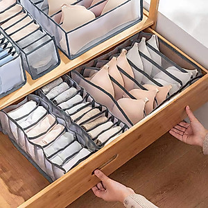 GWSNIO 6 Pcs Underwear Drawer Organizer, Foldable Underwear Storage Divider Boxes 6/7/11 Cell Closet Clothing Organizers for Bras Panties Ties Socks Scarves Clothes