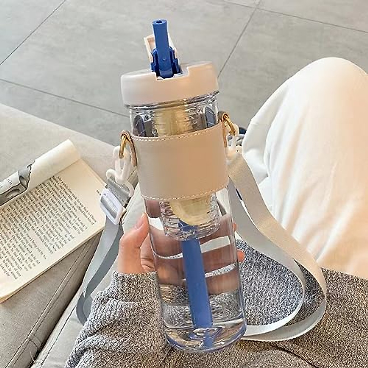 LFRNZS 28oz Water Bottles with Foldable Straw, Wide Mouth Water Tumbler, Iced Coffee Cups,Fruit Infuser Water Bottle,Reusable Boba Cup,Plastic Sports Water Bottle, Shatter-Proof (Grey)