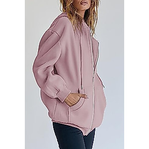 AUTOMET Womens Zip Up Hoodies Long Sleeve Fall Oversized Sweatshirts Fleece Y2K Jacket with Pockets 2025 Fashion Clothes Darkpink