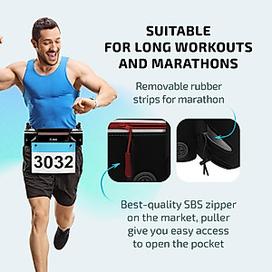 Hydration Running Belt with Bottles - Water Belts for Woman and Men - iPhone Belt for Any Phone Size - Fuel Marathon Waist Pouch for Runners - Jogging Cycling Biking Red