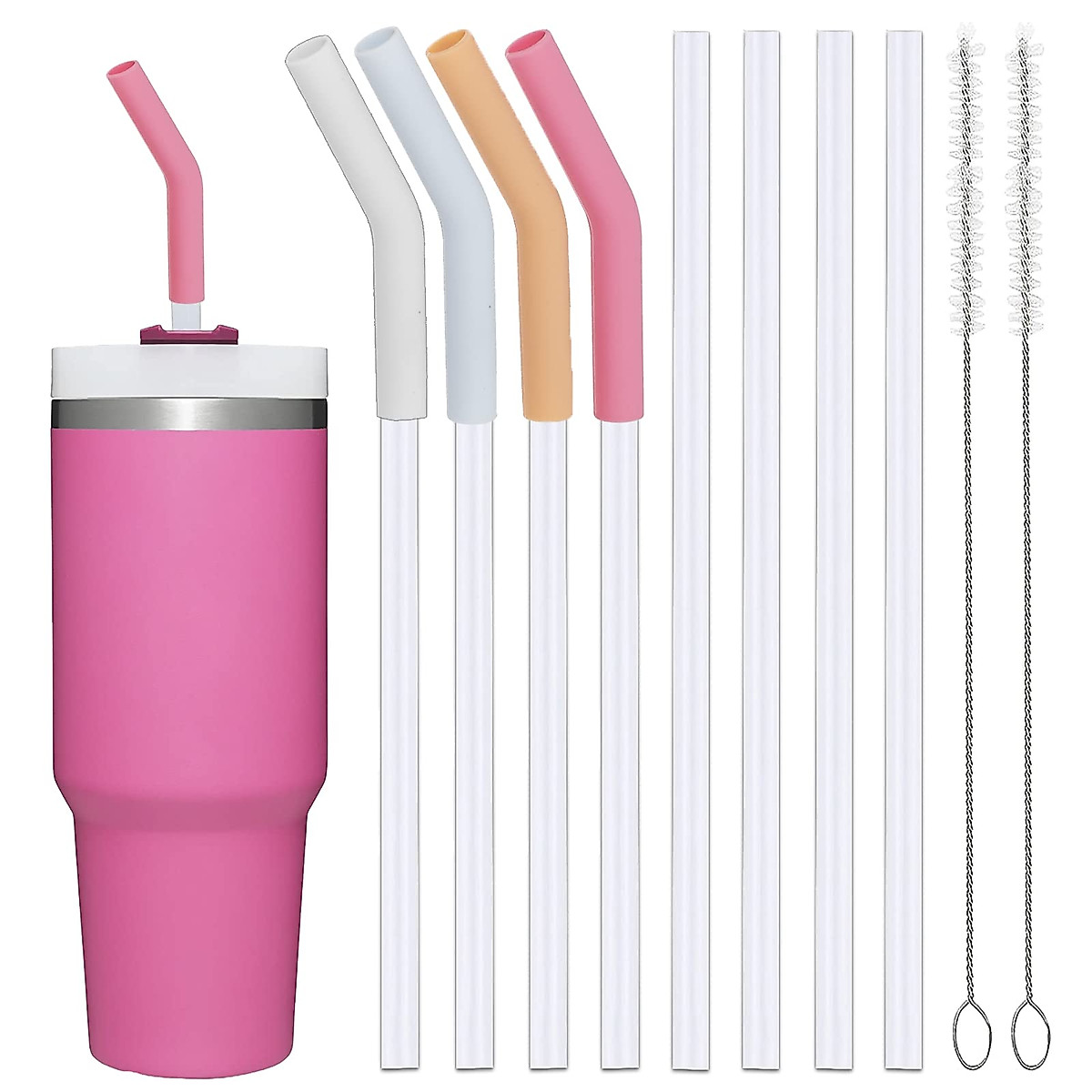 Greant 8 PCS Straw compatible with Stanley Adventure Quencher 40oz, 12 inch Straw compatible with Stanley 40oz Tumbler With Handle, Come With 4 PCS Straw Covers compatible with Stanley