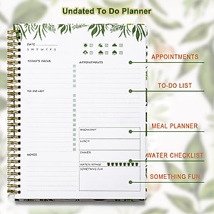 UtyTrees Daily Planner Undated: 5.7"x8.5" Daily To Do List Notebook, Efficient Life Planner, Daily Journal with Inner Pocket, Meals Planner, Office Organization Notebooks for Women, Green
