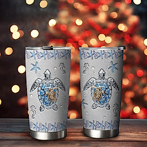 20oz Printed Jewelry Sea Turtle Tumbler, Gifts for Turtle Lovers, Ocean, Beach Gifts, Coffee Thermos for Women, Stainless Steel Double Wall Vacuum Insulated Coffee Mug, Travel Cup with Lid