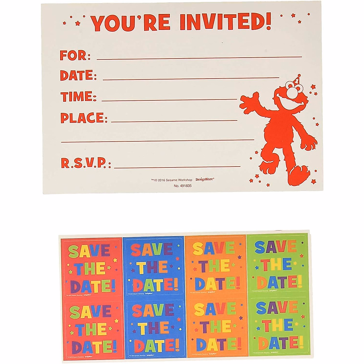 Amscan Sesame Street 1st Birthday Party Supplies Bundle Pack includes 16 Party Invitations with Envelopes, 16 Save the Date Stickers