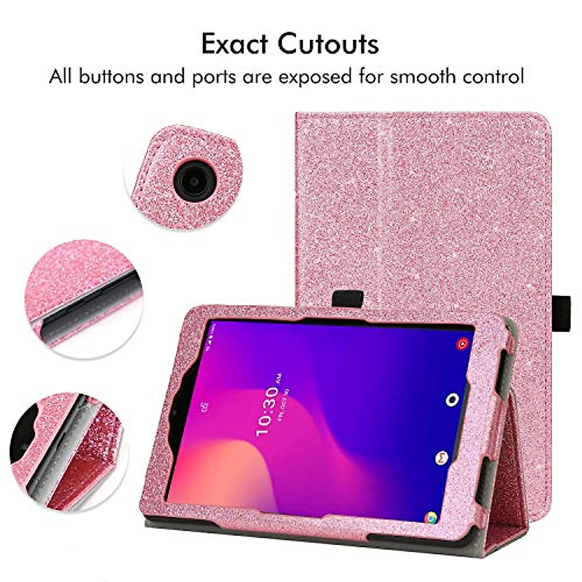 Caweet Joy Tab 2 / TCL Tab 8 Tablet Case, Leather Stand Cover for Alcatel Joy Tab 2 8.0" (9032Z) / Verizon TCL Tab 8 (9038s), Glitter Pink