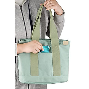 Green Canvas Tote Bag Casual Multi pockets Handbags Large Capacity Shopping Shoulder Bag with Pocket Bags Work Purses Travel Satchel