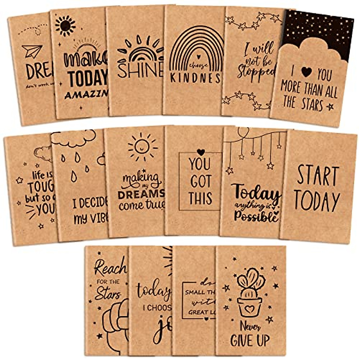 EOOUT 32 Pack Mini Notebooks Bulk for Kids, Kraft Inspirational Journal Notebook, 3.5" x 5.5", 80 Pages, with 16 Different Designs, Gifts for Coworkers