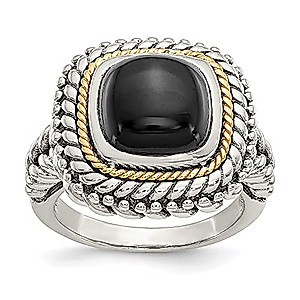 925 Sterling Silver Vintage Cabochon Black Onyx Ring Gemstone Band Size 8