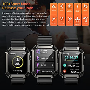 LOKMAT Military Smart Watches for Men - 5ATM/IP68K Waterproof, Blood Oxygen, Heart Rate, Sleep Monitor, Fitness Tracker Rugged Smart Watch for Compatible with Android and iOS Phones