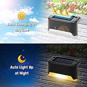 APONUO Solar Step Deck Fence Lights, Solar Step Lights Outdoor Waterproof Led Solar Fence Lamp for Patio, Stairs,Garden Pathway, Step and Fences(Warm White)