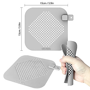 Shower Drain Hair Catcher, 5.9 inch Silicone Square Drain Cover Protector Hair Stopper Trap Flat Strainer, Home Protectors Sink Cover for Bathroom, Kitchen, Laundry, RV - 2 Pack, Gray