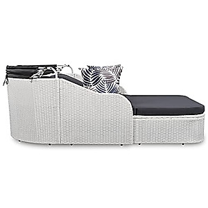 XYFDDWM 79.9" Outdoor Sunbed with Adjustable Canopy, Double Lounge, PE Rattan Daybed, White Wicker, Gray Cushion (White)