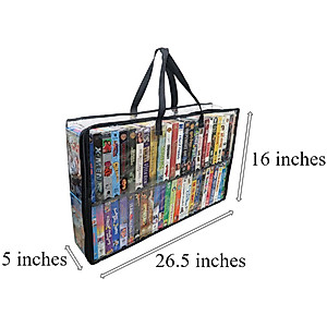 Evelots 4 Pack-VHS Movie Tape Storage Bag/Case, Clear PVC Plastic-Holds 200 Total, Strong Handles-No Dirt/Moisture/Dust