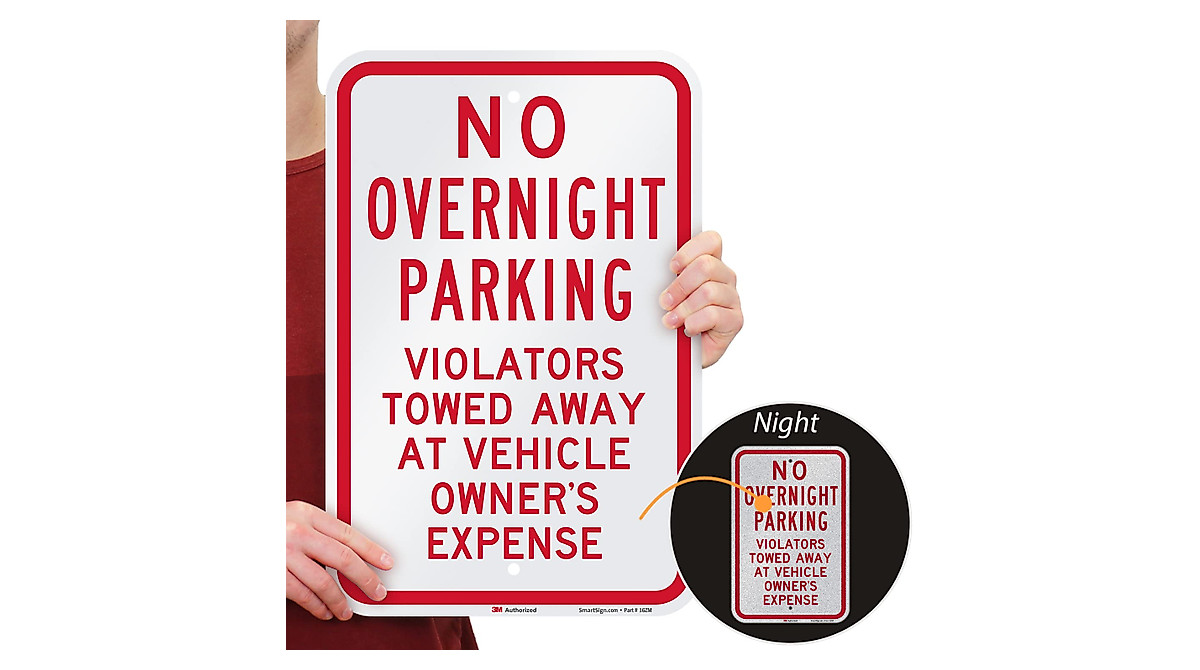 SmartSign 18x12 No Overnight Parking Sign - Durable & Reflective