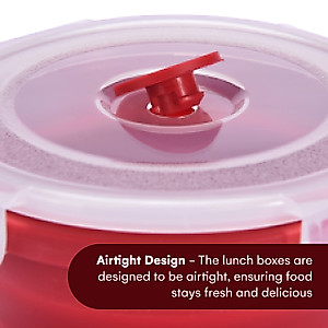 Vdomus Collapsible Food Storage Containers with Lids - Silicone Collapsible Bowl Sets with Airtight Lid - Round Silicone Food Containers Microwave, Freezer, and Dishwasher Safe - Set of 3, Red