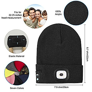 Keains Gifts for Men Women Dad, Unisex Bluetooth Beanie Hat with Light,Musical Knitted Cap with Headphone and Built-in Stereo Speakers & Mic Black