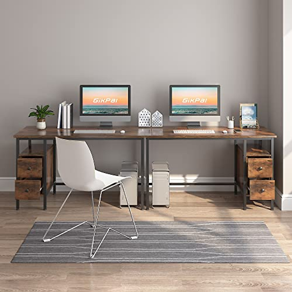 GIKPAL Computer Desk for Home Office, Study Writing Desk with 2 Drawers, Desk with Storage for Bedroom 47 inch, Black/Rustic Brown (Rustic Brown)