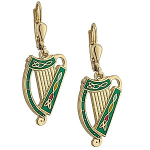 Tara Irish Harp Earrings Gold Plated & Colored Enamel Made in Ireland