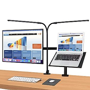 CeSunlight Desk Lamp, Clamp on Lamp with 2 LED Tubes, 13W, 1200 LMS, 3 Color Modes, 10 Brightness Levels, 18.5 Inches Flexible Gooseneck LED Clip Book Light for Reading, Working (Adapter Included)
