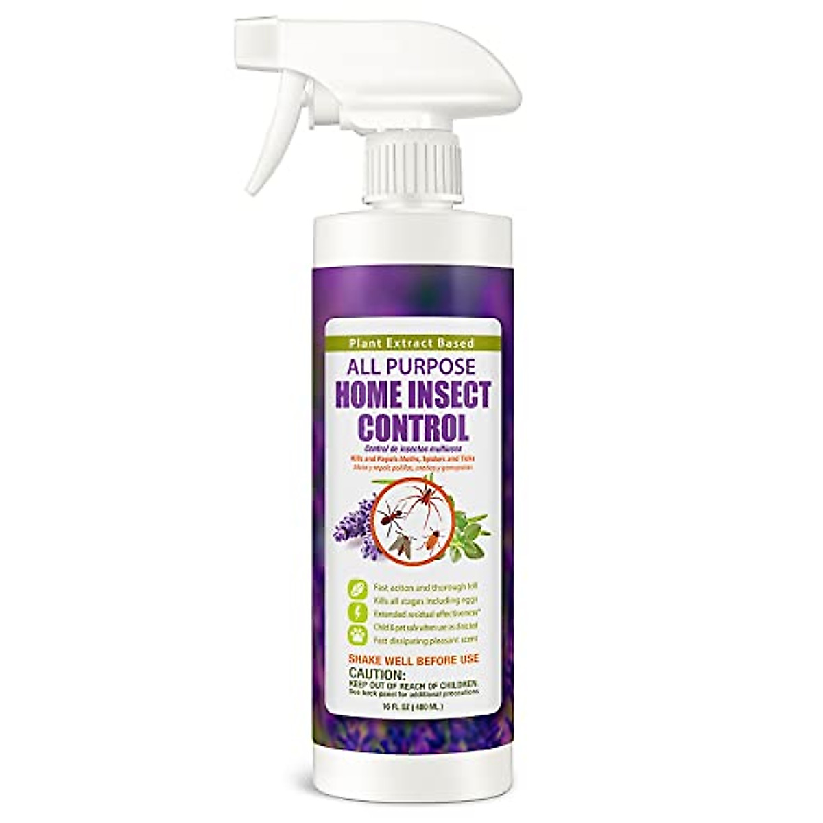 EcoVenger by EcoRaider All Purpose Insect Control 16 OZ, Fleas, Fruit Flies, Gnats, Moths, Roaches, Spiders, Fast Kill, Lasting Prevention, Kill Eggs, Plant Extract Based & Non-Toxic, Child & Pet Safe