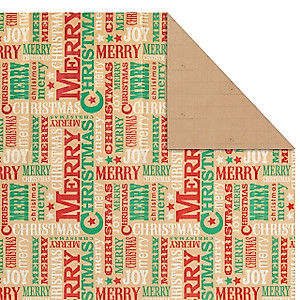 Hallmark Recyclable Kraft Christmas Flat Wrapping Paper Sheets with Cutlines on Reverse (12 Folded Sheets with Sticker Gift Tags) Rustic Red Trucks, White Snowflakes, "Merry Christmas" Lettering