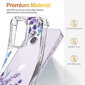 YOYORI iPhone 14 Plus Case with Screen Protector, Flower Pattern Design, Floral Clear Women Phone Case Shockproof Protective Soft TPU Bumper Cover 6.7 Inch 2022 (Lavender/Purple)