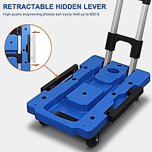 KelejakaMT Folding Hand Truck, 330 LB Heavy Capacity Luggage cart - 360° Rotating Platform Cart with Swivel Locked Casters and 2 Bungee Cords, Hand Cart is Suitable for Travel Shopping Moving Office