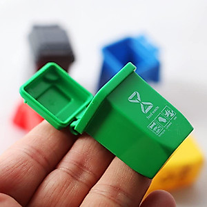 Miniature Dollhouse Trash Can 5PCS Set Garbage Truck's Trash Cans Model Simulation 1:12 Scale Cleaning Supplies Decoration Accessories