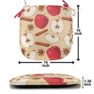 Ambesonne Fruits Chair Seating Cushion Set of 2, Quartered and Halved Apples with Cinnamon Sticks and Star Anise Diet Recipe, Anti-Slip Seat Padding for Kitchen & Patio, 16"x16", Beige Cinnamon Red