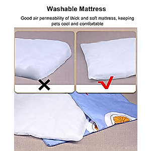 Dog Bed Blue Floral Raised, Wooden Eevated Pet cot Couch with Fenced & Stairs, for Arthritis Dogs/Senior Cats (Size : 112cmX64cm)