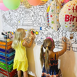 Huge Birthday Coloring Banner - 36 x 72 Inches Giant Paper Coloring Poster Paper Tablecloth for Kids Parties