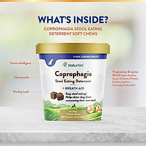 NaturVet – Coprophagia Stool Eating Deterrent Plus Breath Aid – Deters Dogs from Consuming Stool – Enhanced with Breath Freshener, Enzymes & Probiotics – 70 Soft Chews