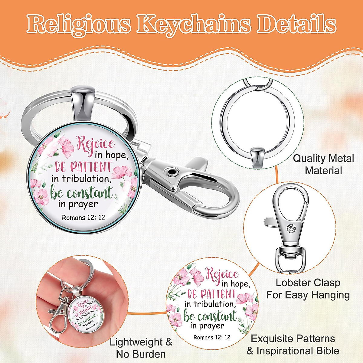 Sasylvia 20 Pcs Christian Keychains for Women Inspirational Scripture Quote Religious Keychains Bible Verse Gifts for Prayers(Flowers)