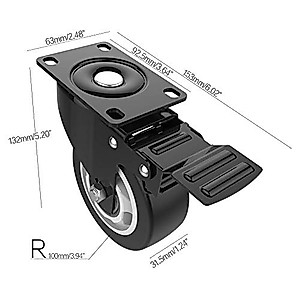 Homhoo 4" Swivel Caster Wheels with Safety Dual Locking and Polyurethane Foam No Noise Wheels, Heavy Duty - 300 Lbs Per Caster (Pack of 4)