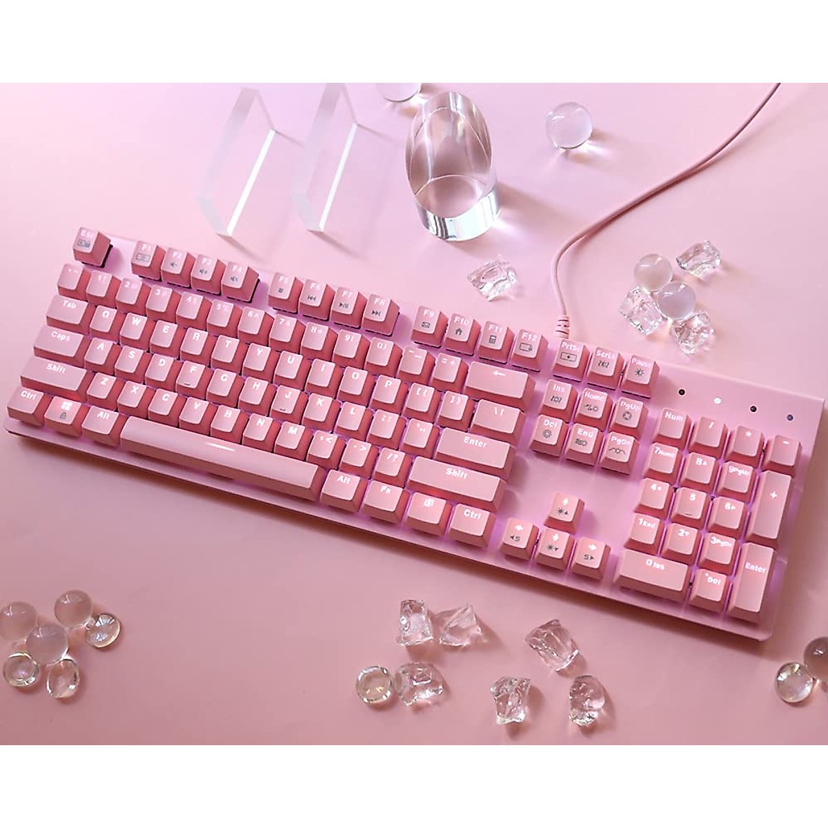 i-rocks K75M Mechanical Keyboard - 104 Keys - with Cherry MX Brown Switches, PBT Keycaps, Backlit LED Light and Shortcut Keys - Programmable Light & Macro Recorder (Pink)