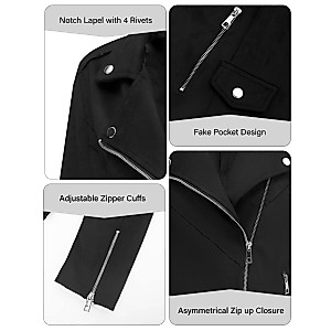 Bellivera Womens Faux Leather Jacket Lapels Cropped Outfits Coat Suede Spring Fashion Outwear with Microstretch 64K Black M