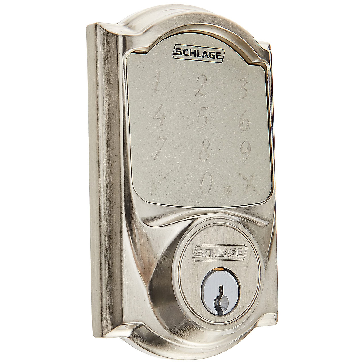 SCHLAGE BE479AA V CAM 619 Satin Nickel Sense Smart Deadbolt with Camelot Trim