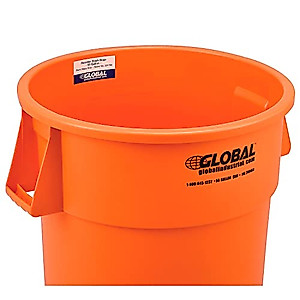 Global Industrial 55 Gallon Plastic Trash Can, Bright Orange