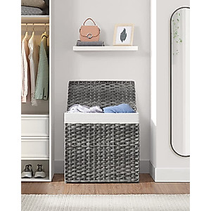 SONGMICS 130L Clothes Hamper with Lid, 2 Removable Liner Bags & 6 Mesh Bags, Wicker, Double Laundry Basket for Bathroom, 13 x 26 x 23.6 Inches, Gray ULCB253G01